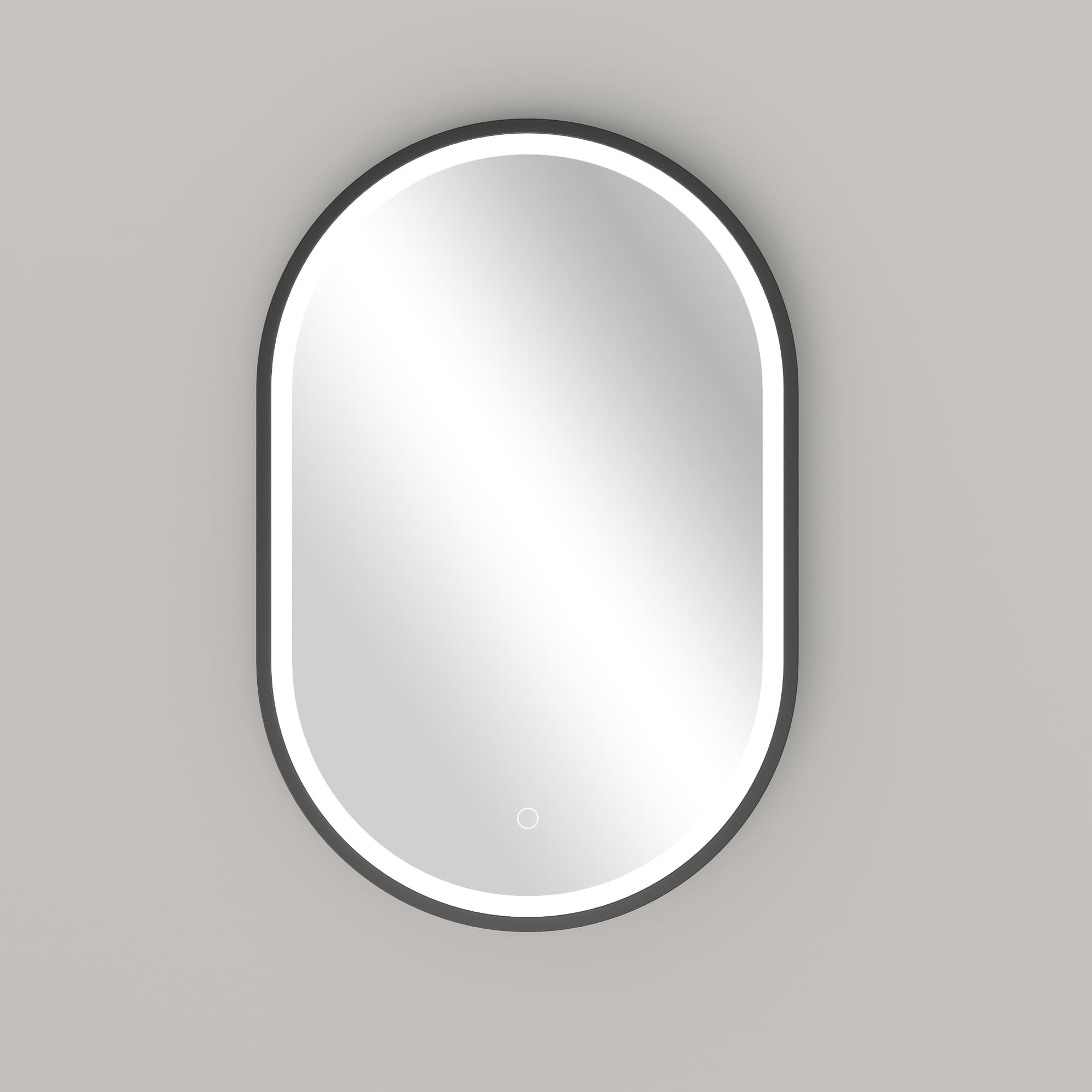 LED Mirror Oval with Mirror Heating, 40x60 or 55x100, Matte Black, War