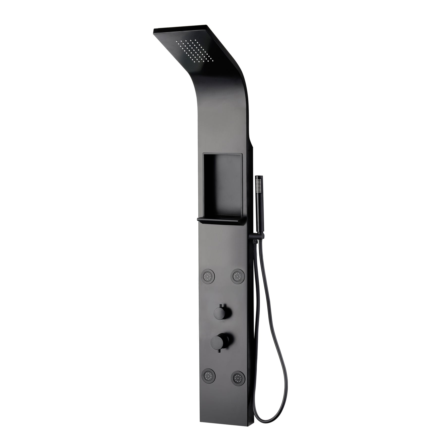 Matte Black Aluminum Shower Panel – Overhead Shower, 4 Tiltable Body J