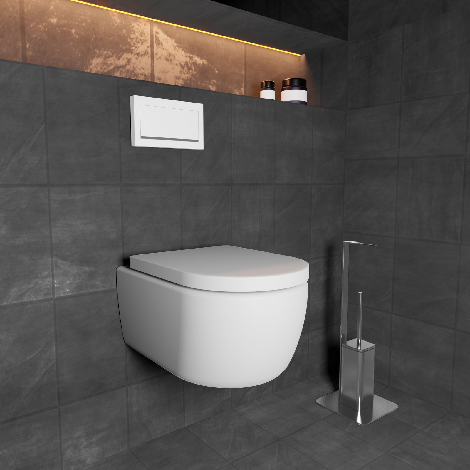 Soho Hänge Wand WC Spülrandlos Toilette Weiß Matt mit WC-Sitz